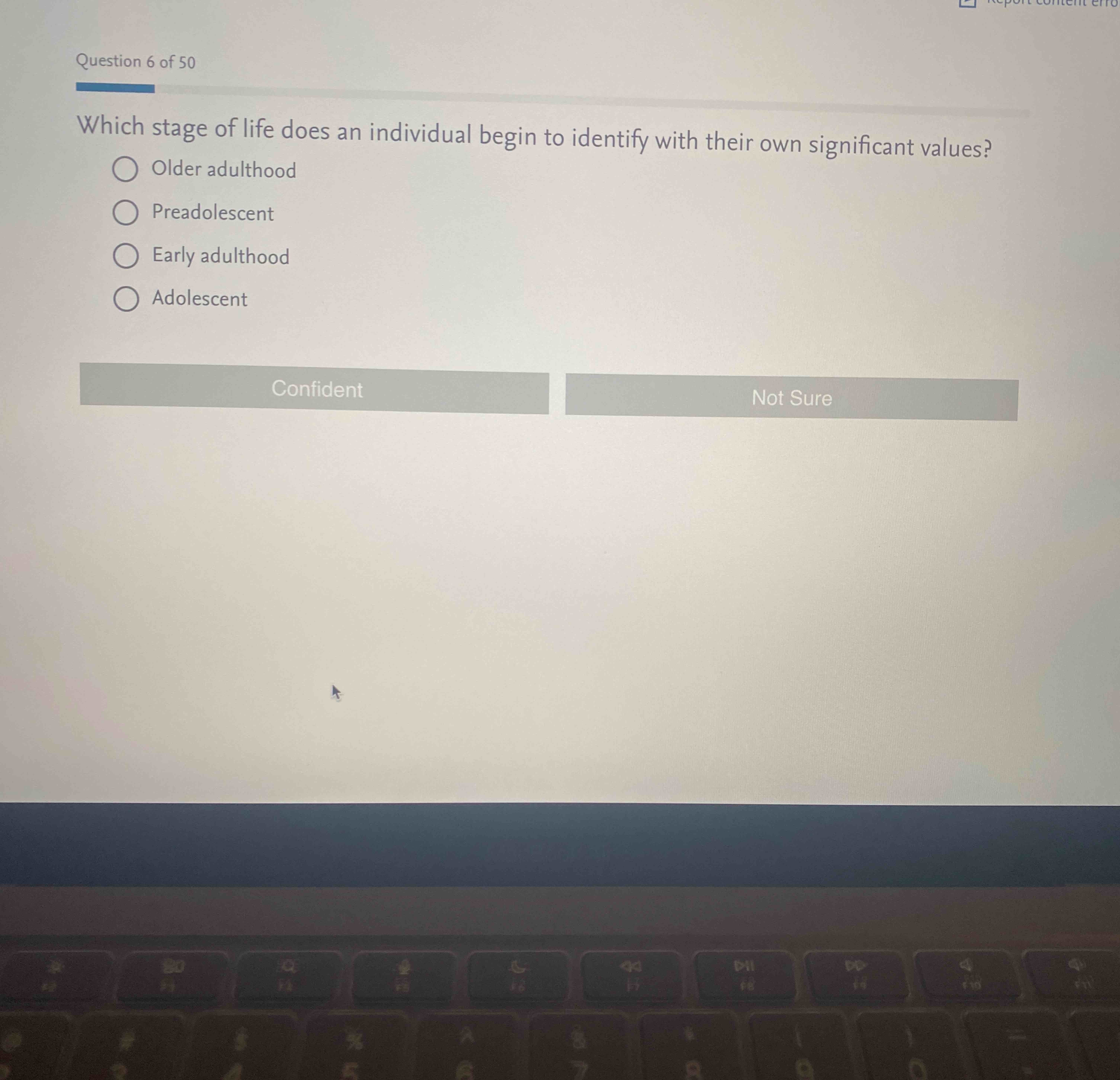 Solved Question 6 ﻿of 50Which stage of life does an | Chegg.com