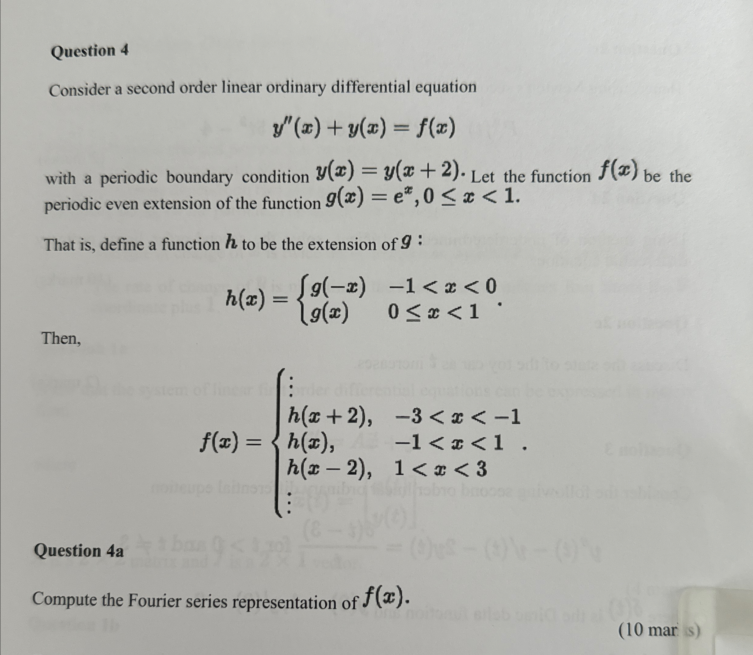 Solved Question 4Consider a second order linear ordinary | Chegg.com