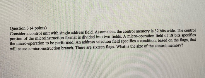 Solved Question 3 (4 points) Consider a control unit with | Chegg.com
