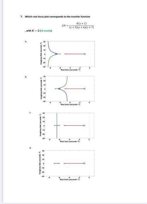 Solved \r\n\r\n\r\n\r\n7. Which root locus plot corresponds | Chegg.com