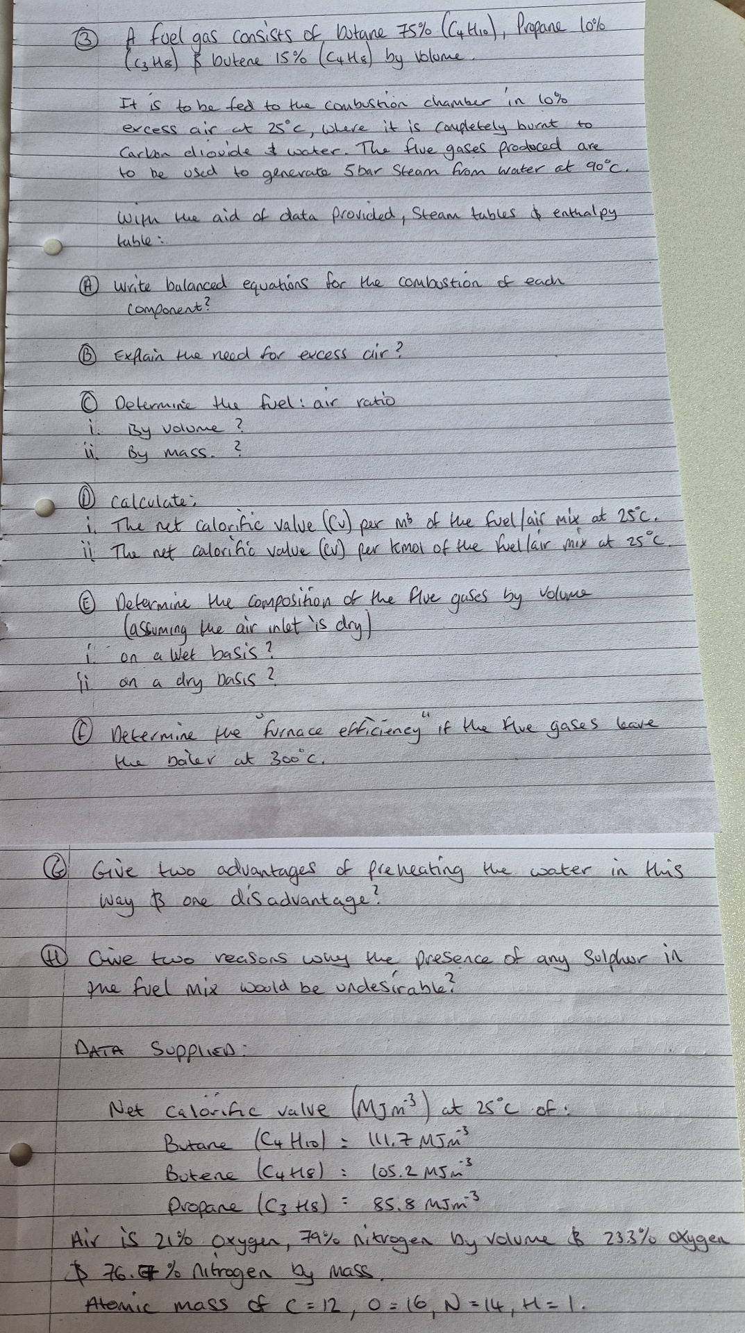 Solved (3) ﻿A fuel gas consists of butane 75%(C4H10), | Chegg.com