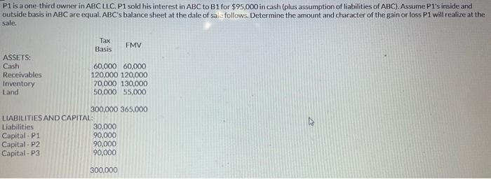 Solved P1 is a one-third owner in ABC LLC. P1 sold his | Chegg.com