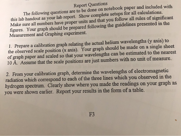 CHEM 151 Experiment Atomic Spectroscopy Report | Chegg.com