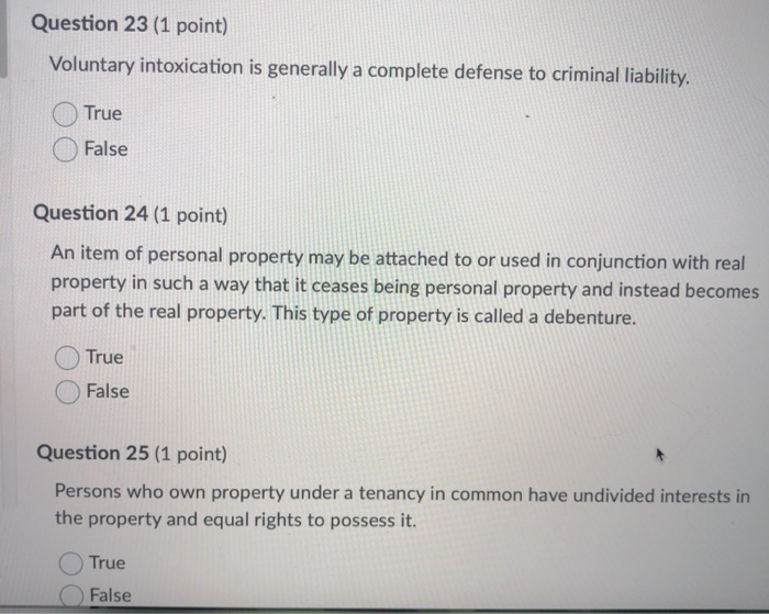 Solved Question 23 (1 point) Voluntary intoxication is | Chegg.com