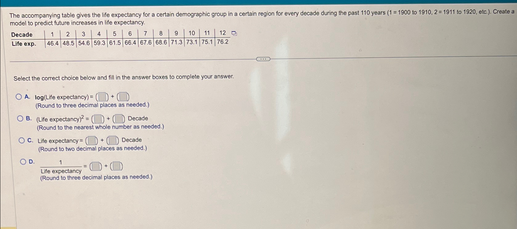 Solved The accompanying table gives the life expectancy for | Chegg.com