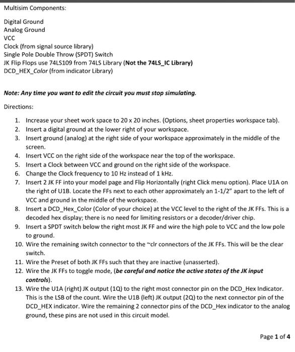 Multisim Components: Digital Ground Analog Ground VCC | Chegg.com