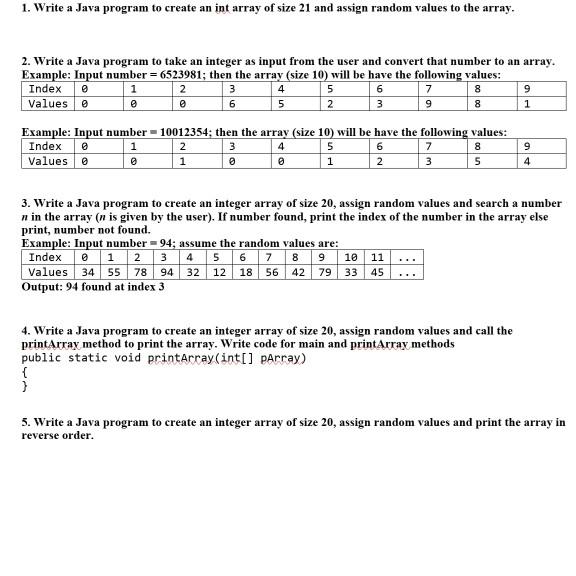 Solved 1. Write a Java program to create an int array of | Chegg.com