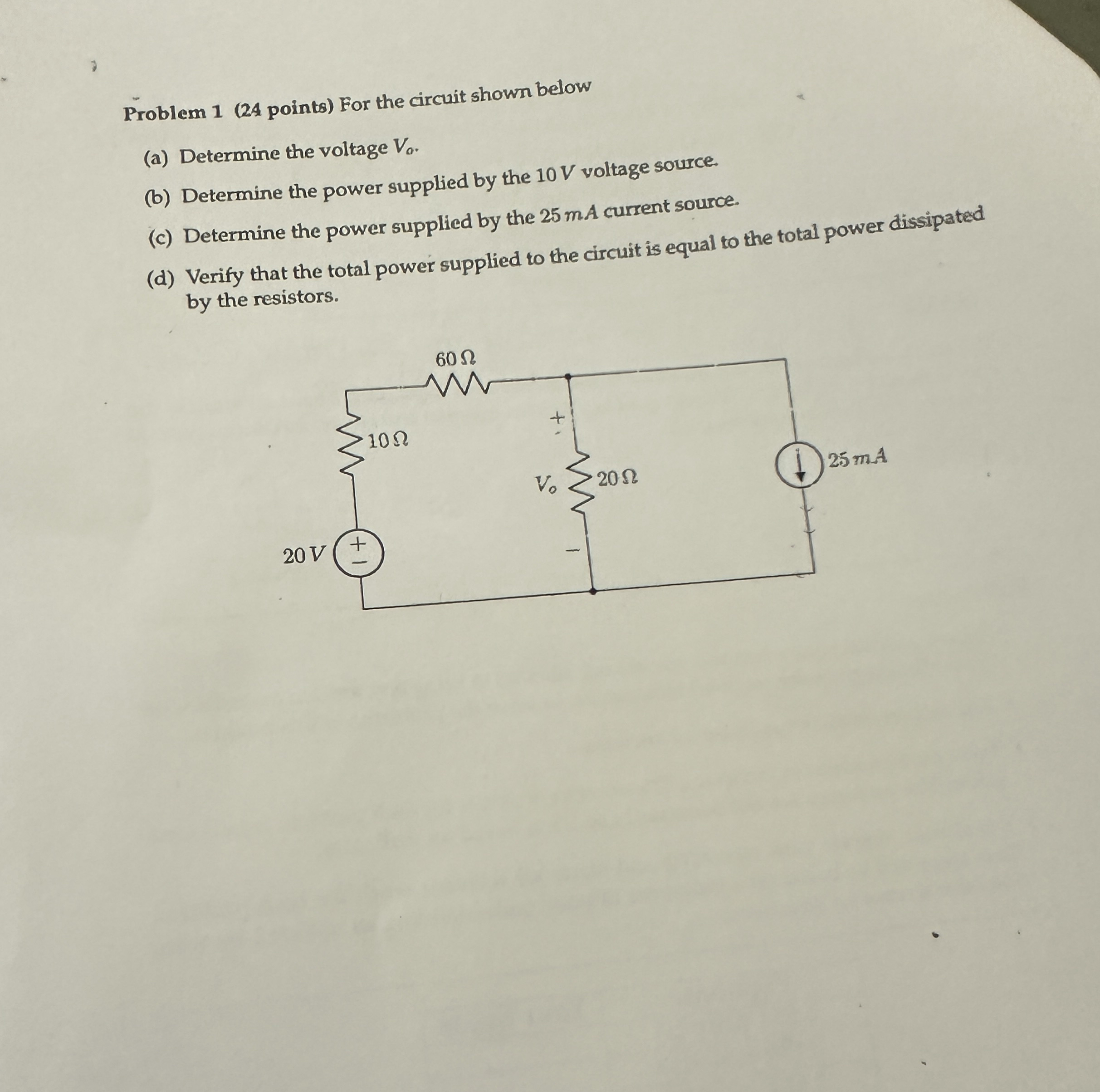 Solved Problem 1 (24 ﻿points) ﻿For the circuit shown | Chegg.com