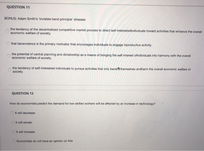 Solved QUESTION 11 BONUS: Adam Smith's 'invisible hand | Chegg.com