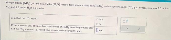 Solved Nitrogen dioxide (NO2) gas and liquid water (H2O) | Chegg.com