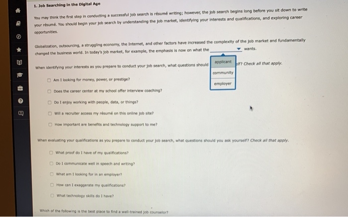 Solved 1. Job Searching in the Digital Age You may think the | Chegg.com