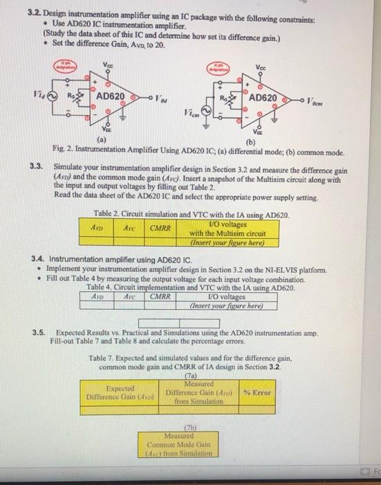 3.2. Design instrumentation amplifier using an IC | Chegg.com