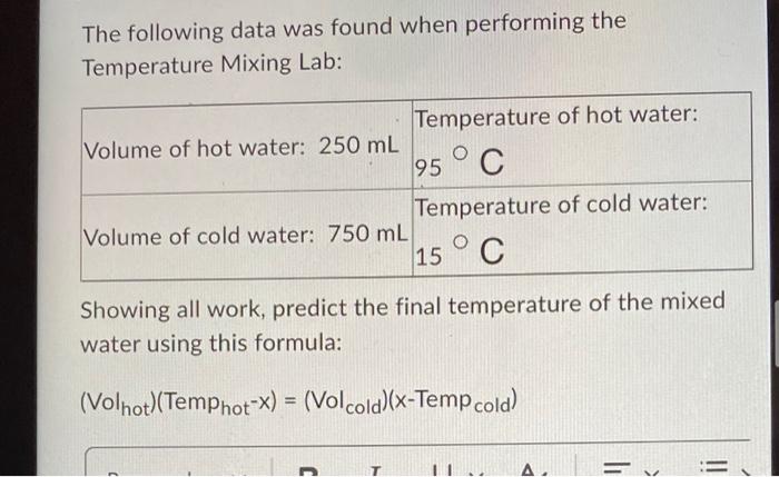 Solved The following data was found when performing the | Chegg.com