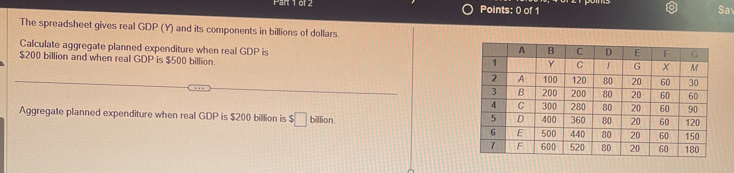 Solved Parl 1 ﻿of 2Points: 0 ﻿of 1The spreadsheet gives real | Chegg.com