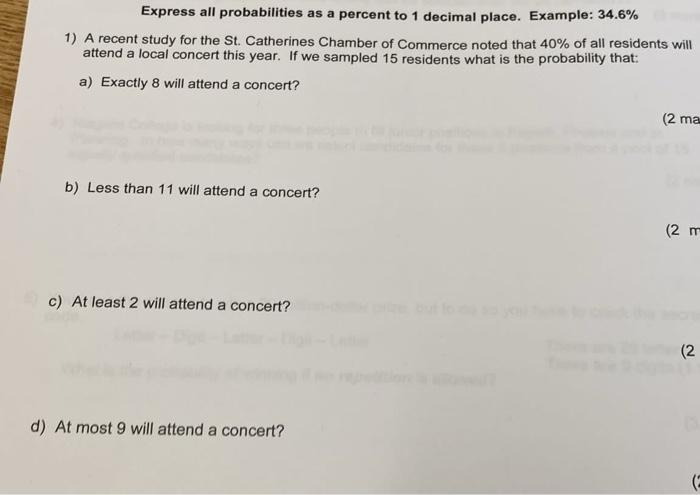 Solved Express all probabilities as a percent to 1 decimal | Chegg.com