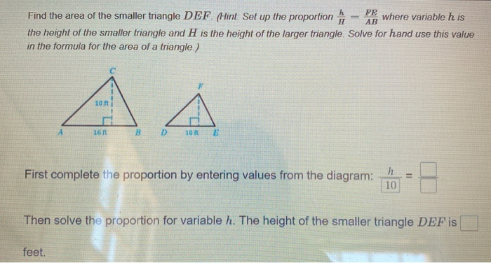 Solved Find the area of the smaller triangle DEF (Hint Set | Chegg.com
