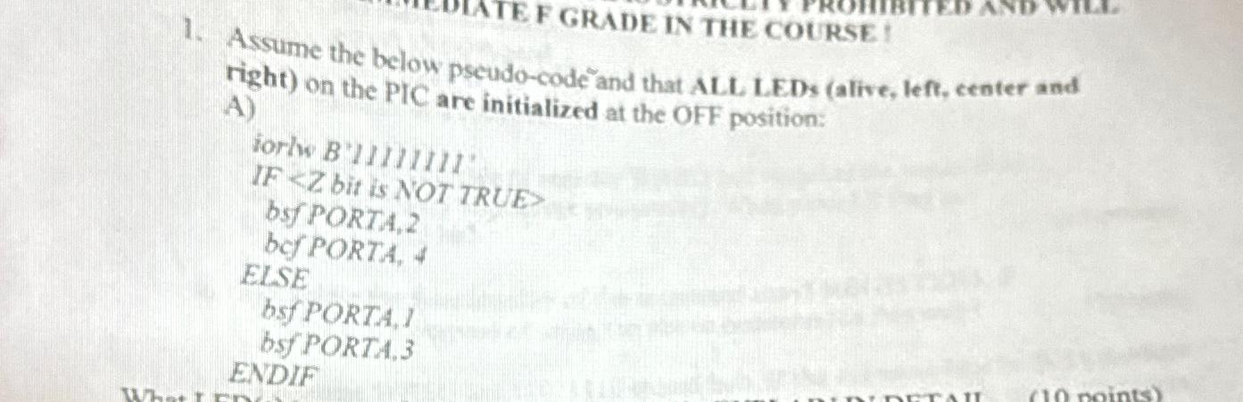 Solved Assume the below pseudo-code and that ALL LEDs | Chegg.com