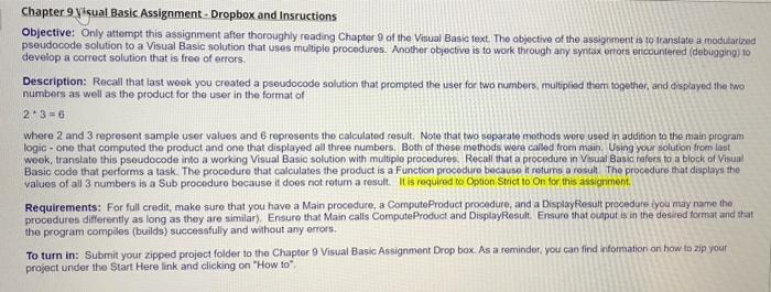 Solved Chapter 9 yisual Basic Assignment - Dropbox and | Chegg.com