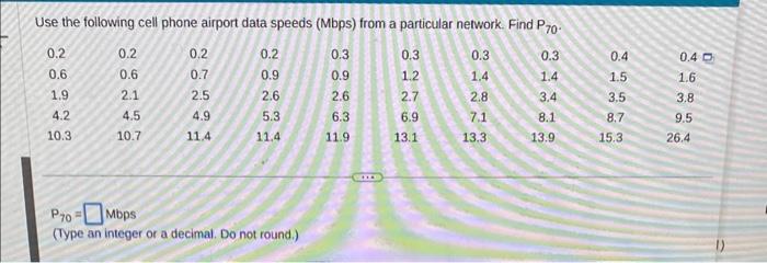 Solved Use the following cell phone airport data speeds | Chegg.com