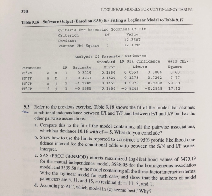 370 LOGLINEAR MODELS FOR CONTINGENCY TABLES Table | Chegg.com