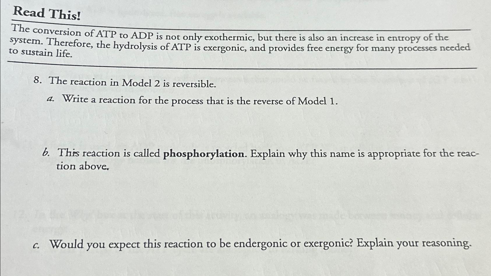 Solved Read This!The conversion of ATP to ADP is not only | Chegg.com