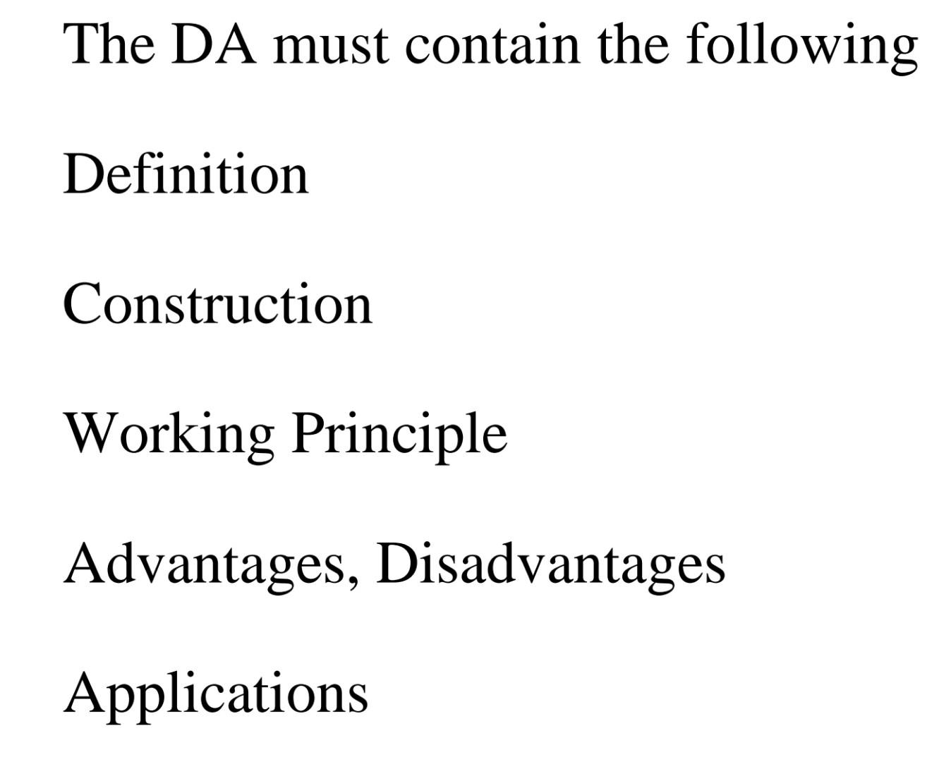 Solved The DA must contain the following Definition | Chegg.com