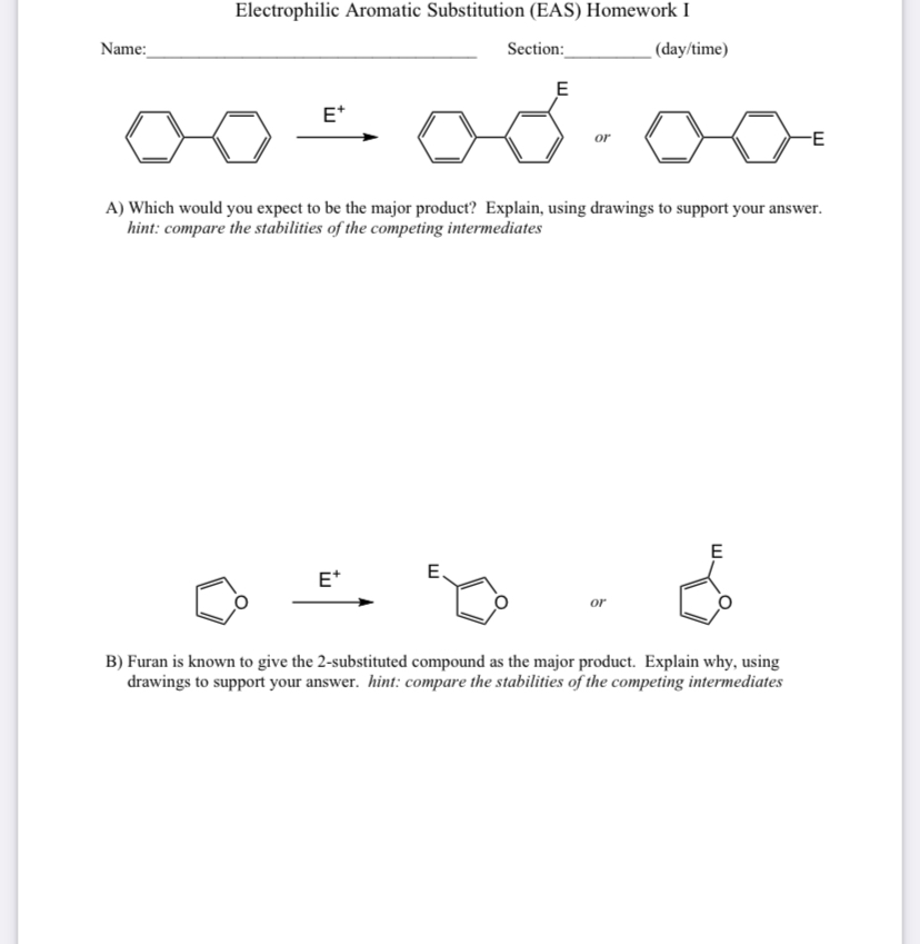 Solved Electrophilic Aromatic Substitution (EAS) ﻿Homework | Chegg.com