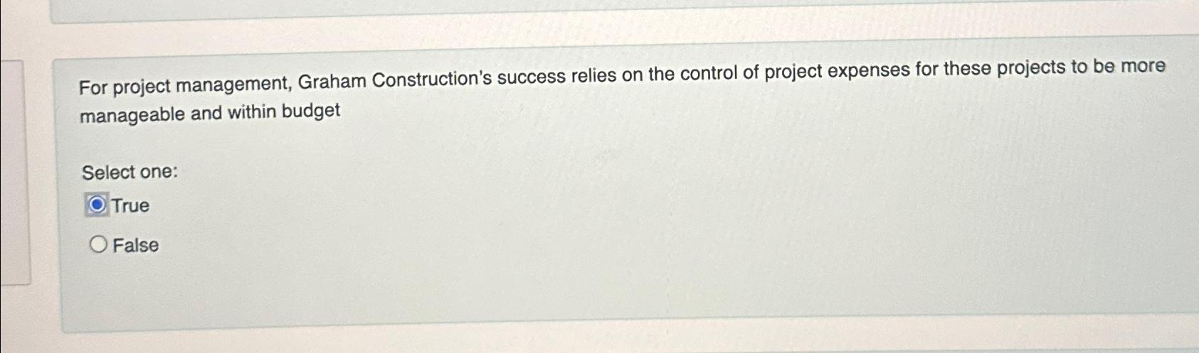 Solved For project management, Graham Construction's success | Chegg.com