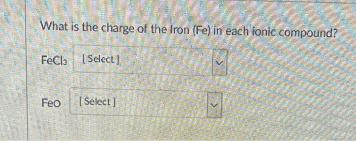Solved What is the charge of the Iron (Fe) in each ionic | Chegg.com