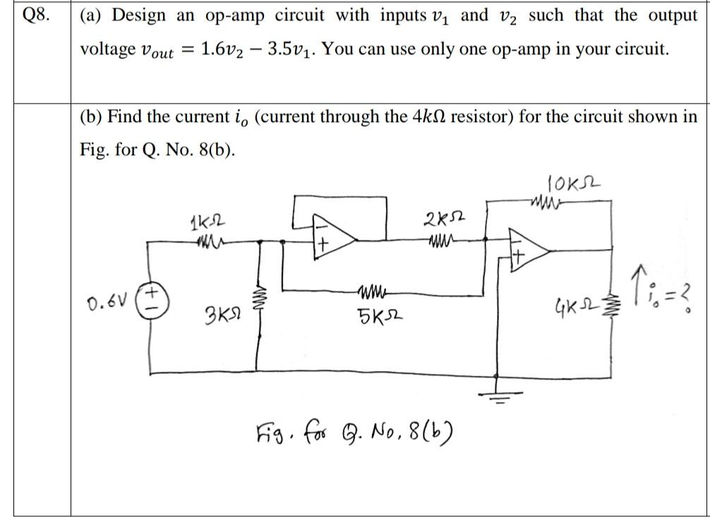 Solved Q8. (a) Design an op-amp circuit with inputs v1 and | Chegg.com