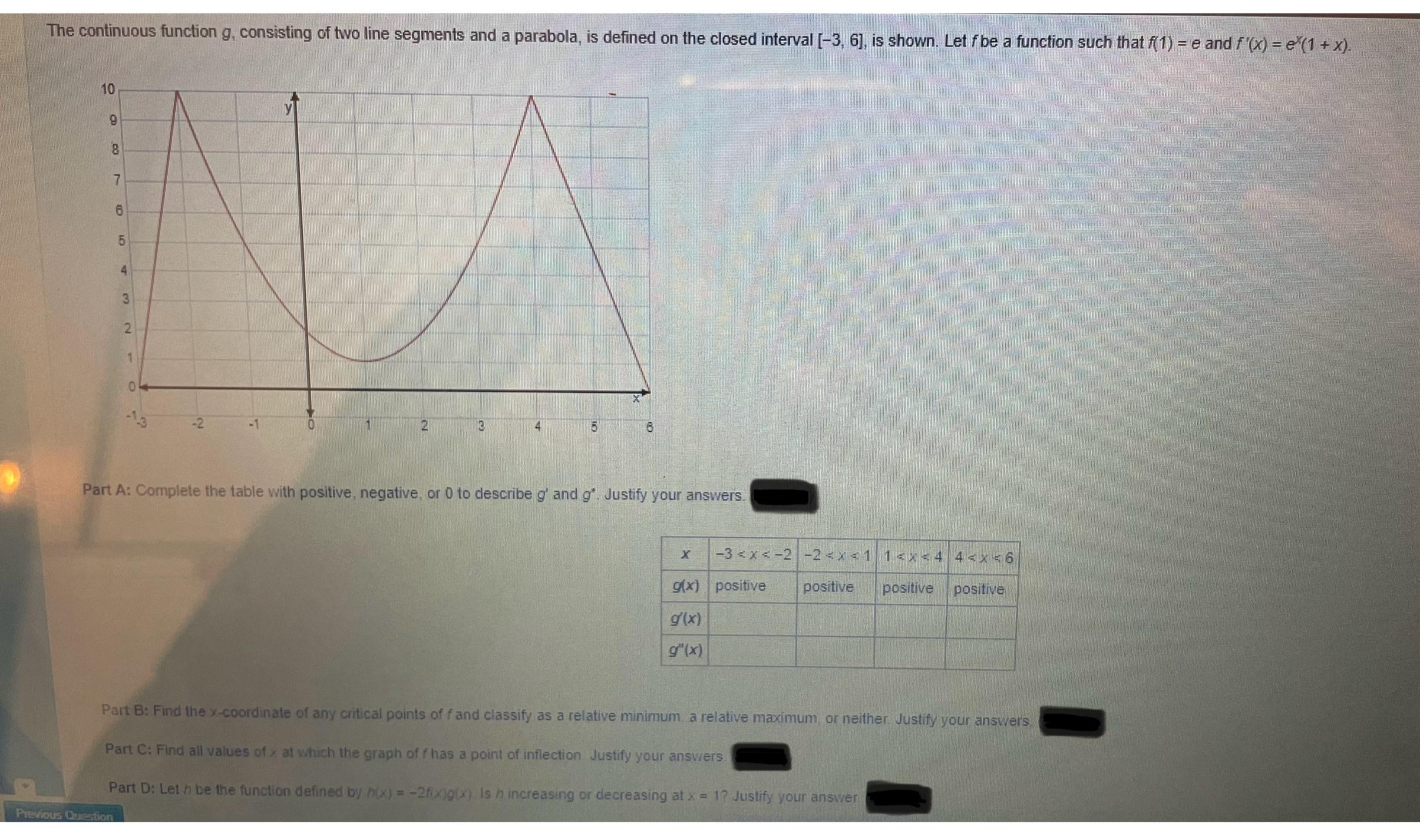 Solved The continuous function g, ﻿consisting of two line | Chegg.com