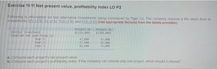 Solved Exercise 11-11 Net present value, profitability index | Chegg.com
