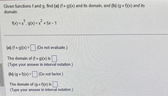 Solved Given functions f and g, find (a)(f∘g)(x) and its | Chegg.com