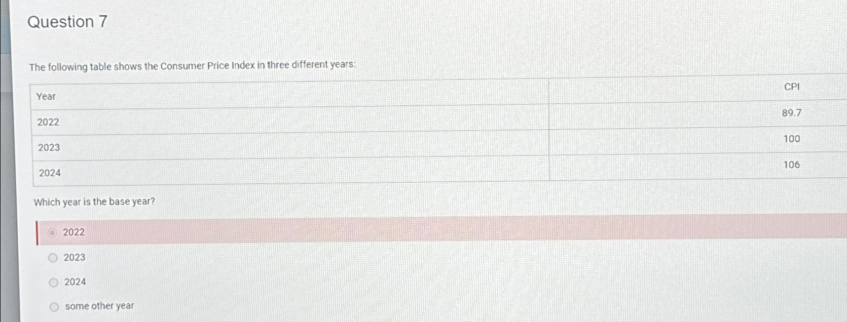 Solved Question 7The following table shows the Consumer | Chegg.com