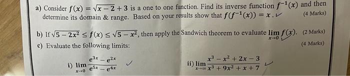 Solved a) Consider \\( f(x)=\\sqrt{x-2}+3 \\) is a one to | Chegg.com