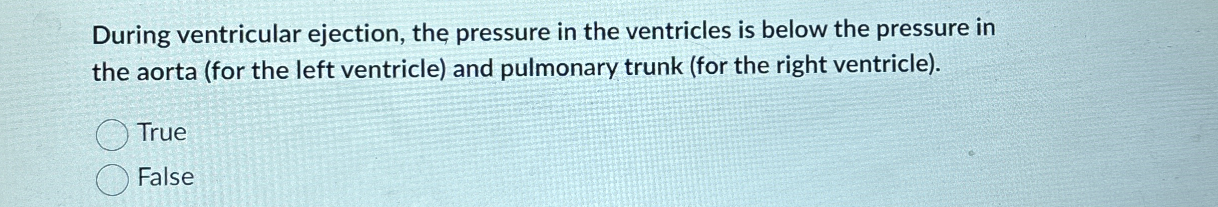 Solved During ventricular ejection, the pressure in the | Chegg.com