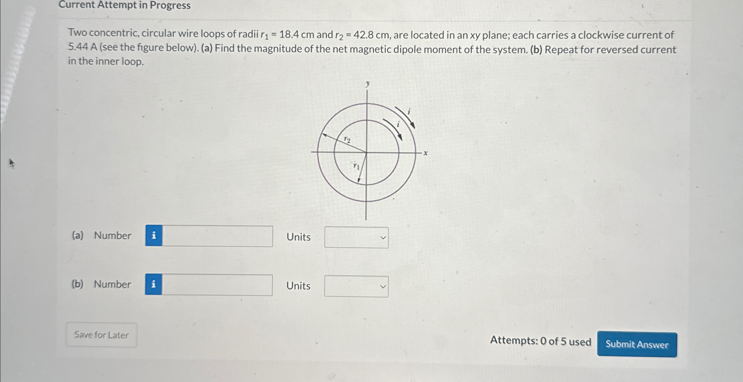Solved Current Attempt in ProgressTwo concentric, circular | Chegg.com