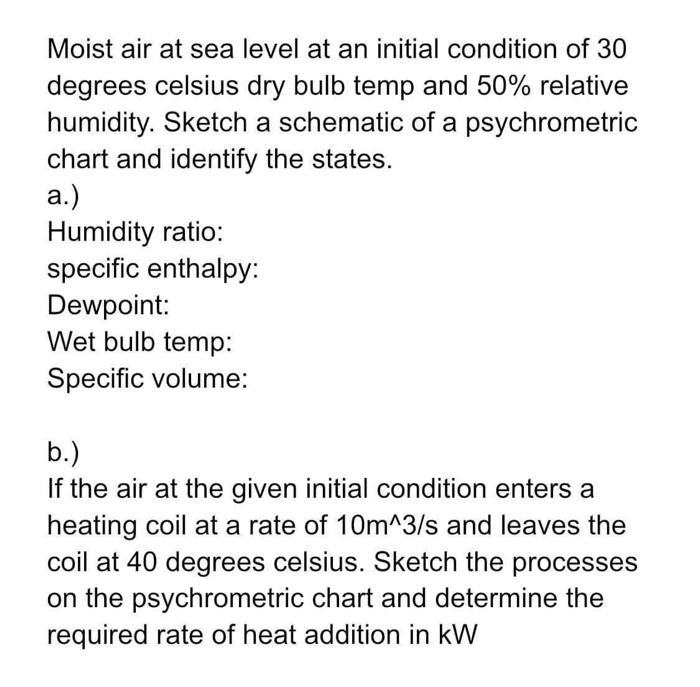 Solved Moist air at sea level at an initial condition of 30 | Chegg.com