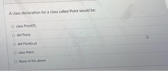 Solved A class declaration for a class called Point would | Chegg.com