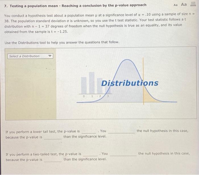 Solved 7 Testing A Population Mean Reaching A Conclusion