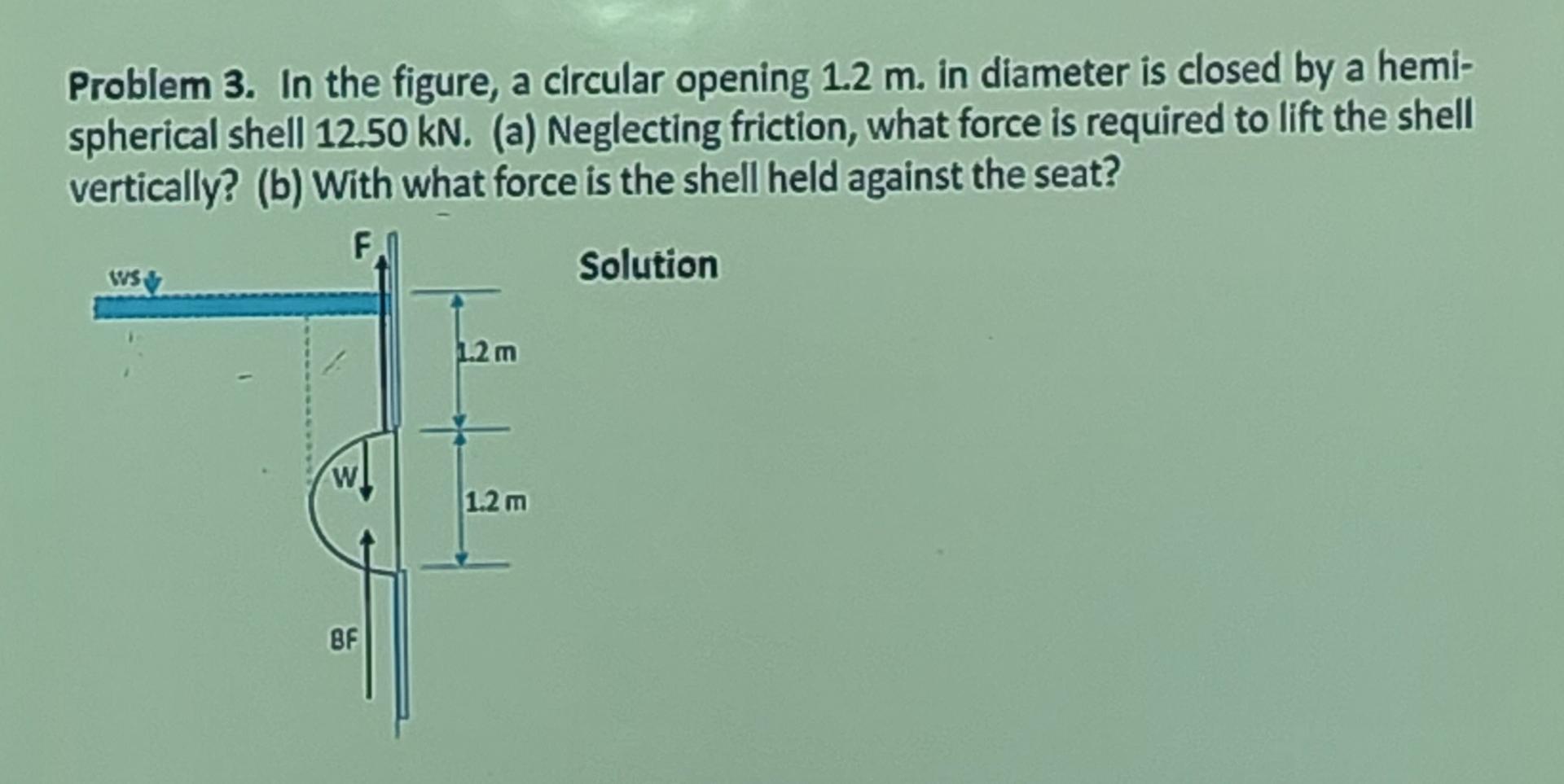 Solved Problem 3. In the figure, a circular opening 1.2 m. | Chegg.com
