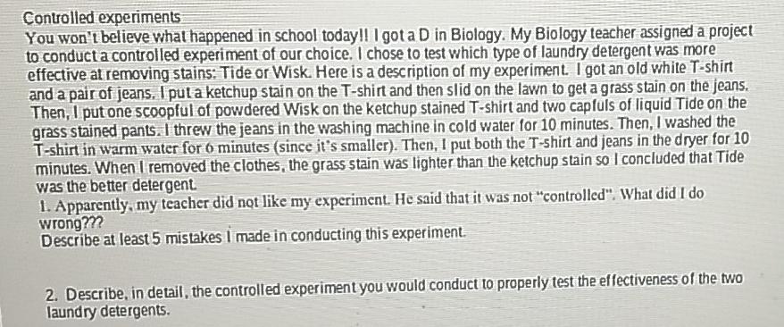 Solved Controlled experiments You won't believe what | Chegg.com