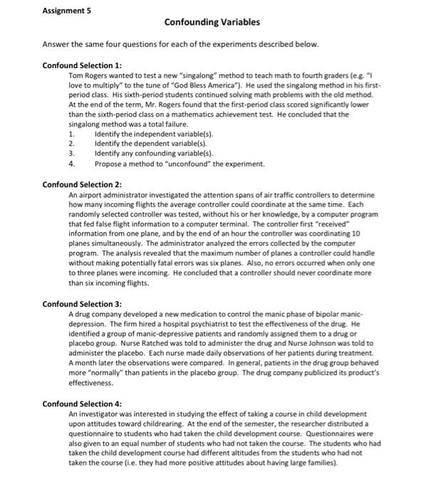 Solved Assignment 5 Confounding Variables 2. Answer the same | Chegg.com