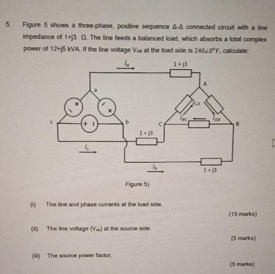 Solved 5. Figure 5 shows a three-phase, positive sequence | Chegg.com