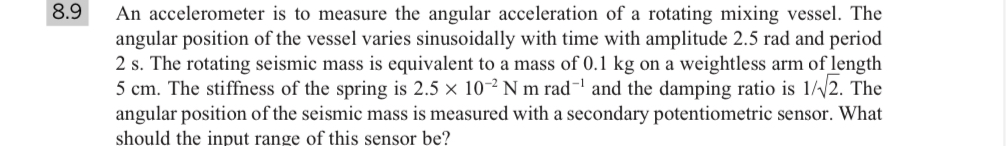 Solved 8.9 ﻿An accelerometer is to measure the angular | Chegg.com