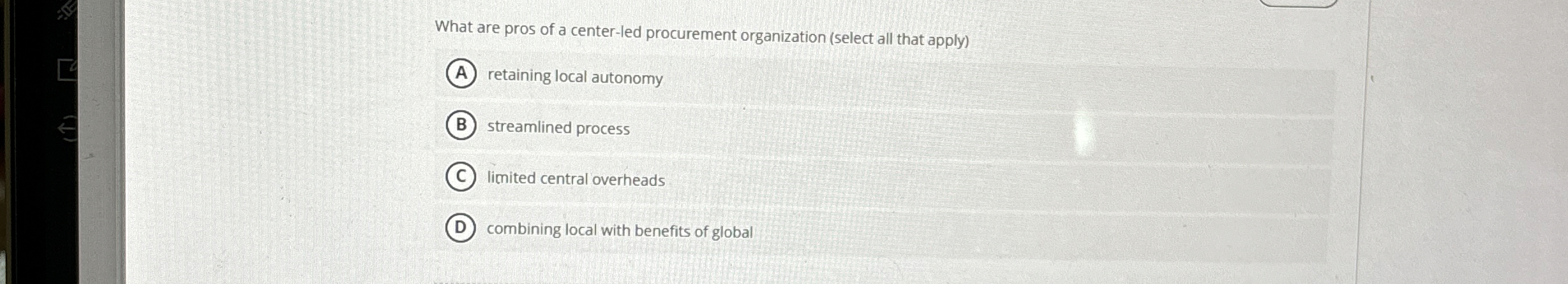 Solved What are pros of a center-led procurement | Chegg.com