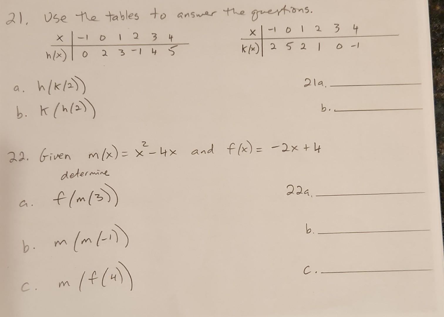 Solved 21. Use the tables to answer the guestions. | Chegg.com