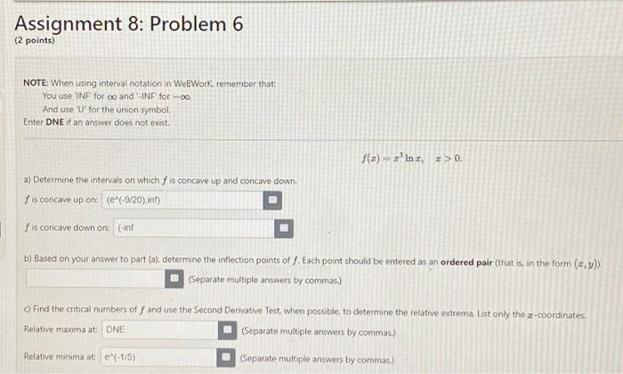 Solved Assignment 8: Problem 6 a) Determine the intervals on | Chegg.com
