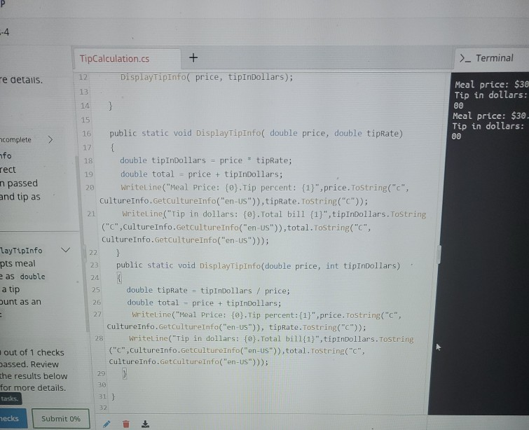 Solved TipCalculation.cs + >_ Terr Meal pri nfo V Tip inc 00 | Chegg.com