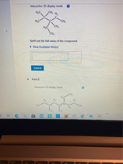 Solved Interactive 3D display mode CH3 CH3 H,C c H₂ Spell | Chegg.com